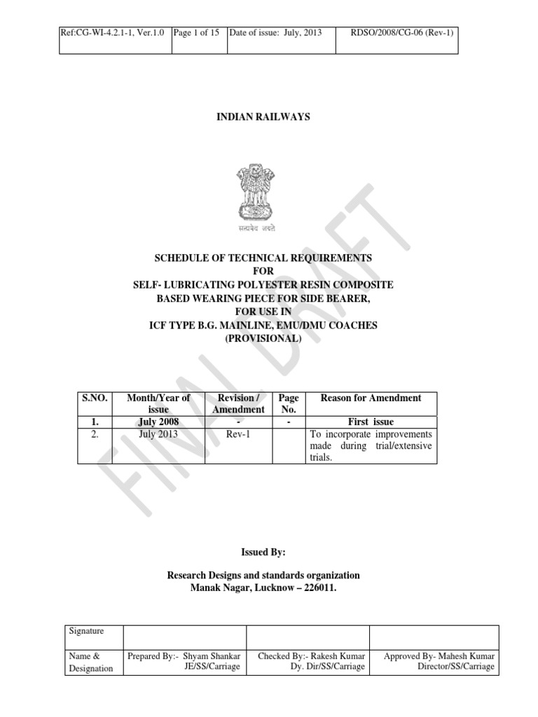 RDSO 2008 CG 06 Rev-1 | Download Free PDF | Specification (Technical ...