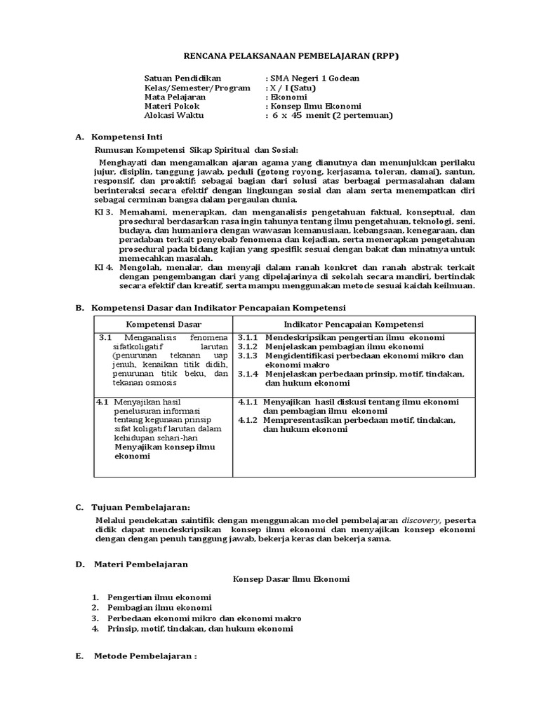 Contoh RPP Ekonomi | PDF