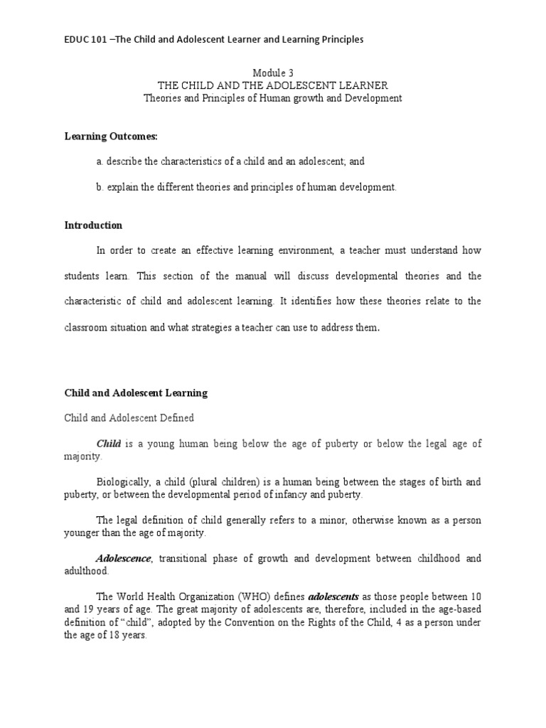 Module 3 EDUC 101 | PDF | Developmental Psychology | Child Development