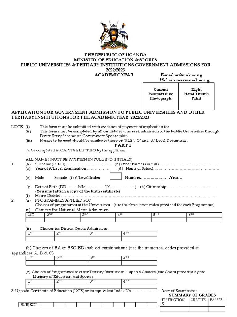 Applications Form Undergraduate Studies Government Sponsorship 2022 2023 AY | PDF | University ...