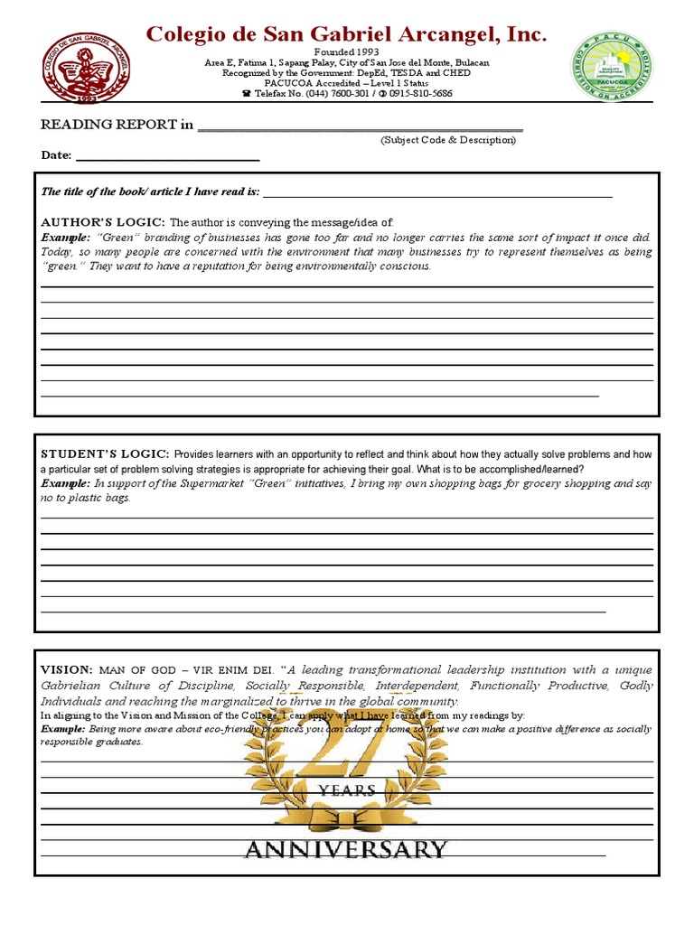 Reading Report and Learning Diary Revised 20190220 - 27th Anniv Revised ...