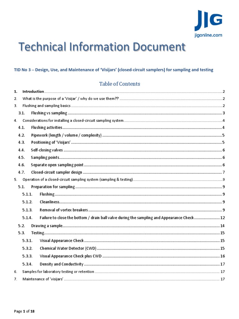Design Use and Maintenance of Visijars Closed Circuit Samplers For ...