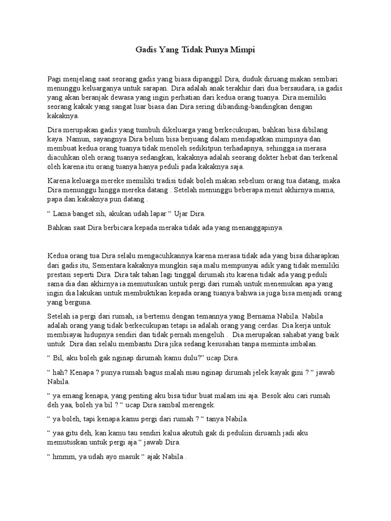 Gadis Yang Tidak Punya Mimpi Cerpen | PDF