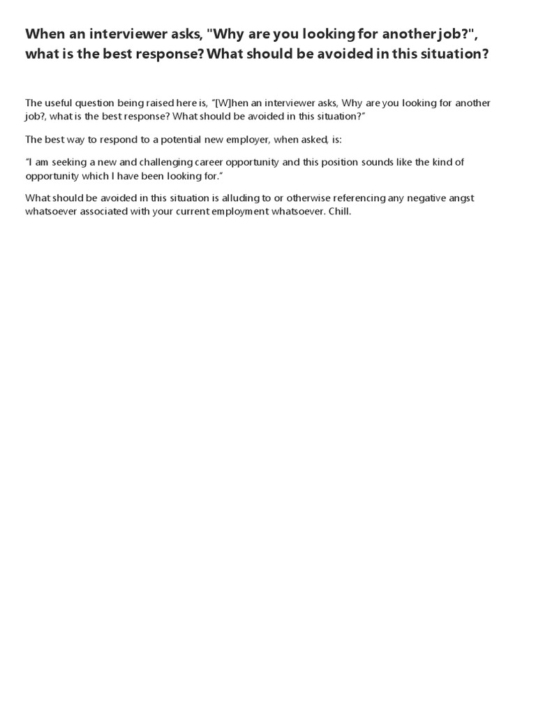 Why Are You Looking For Another Job | PDF