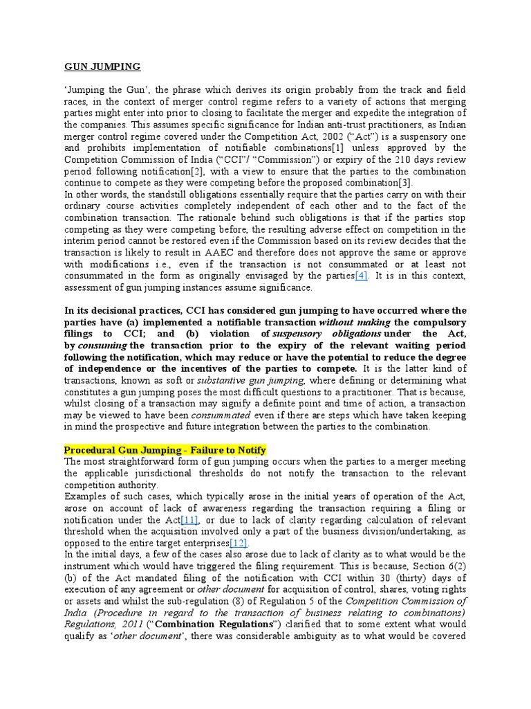 Gun Jumping Competition Law | PDF | Mergers And Acquisitions | Takeover
