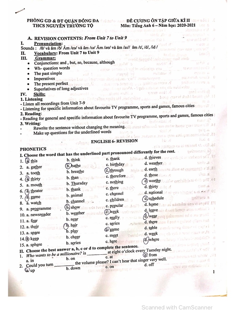 ĐỀ CƯƠng GiỮa KỲ 2 Anh 6 Pdf