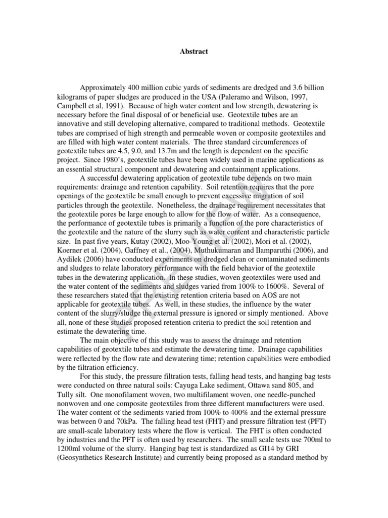 Dewatering of Natural Sediment Using Geotextile Tubes | PDF ...