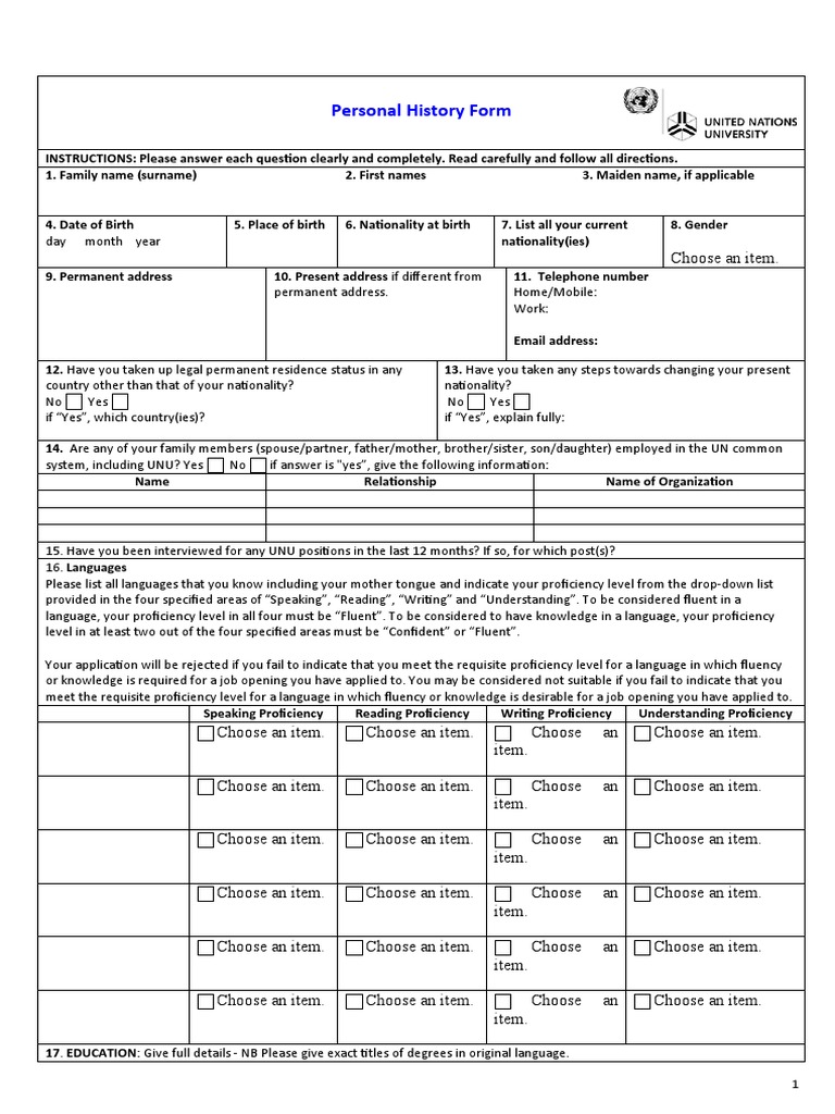 UNU P11 PHP Personal History Form FINAL | PDF | Academic Degree | Diploma