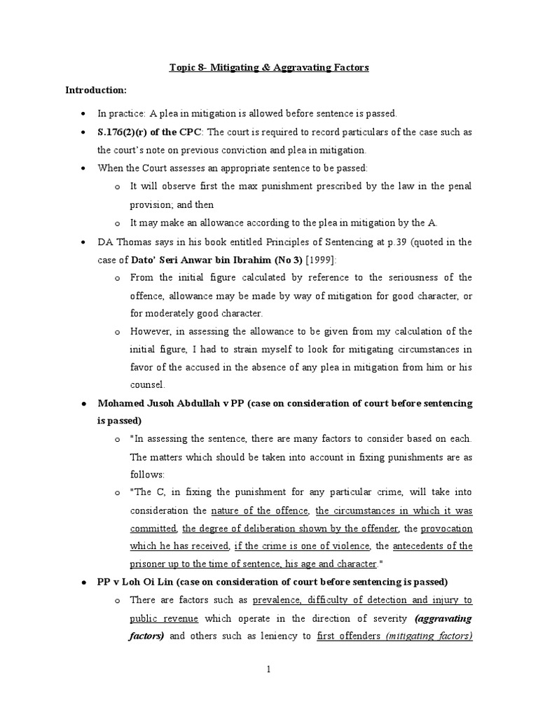 Topic 8 - Mitigating and Aggravating Factors | PDF | Plea | Sentence (Law)