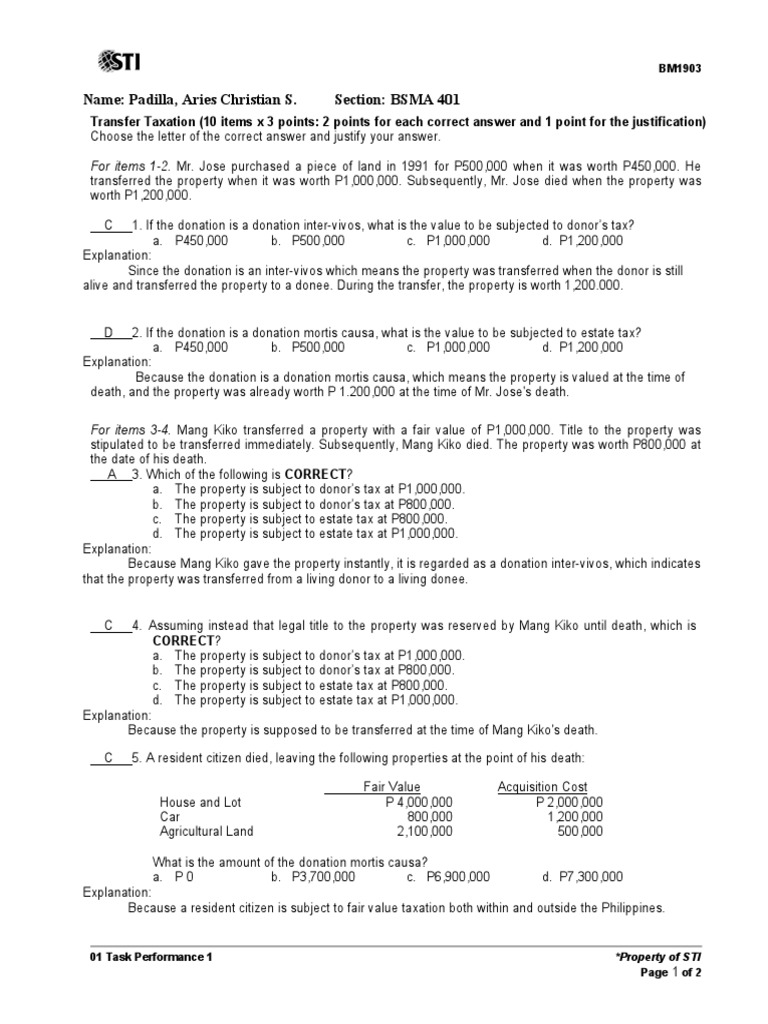 01 Task Performance 1 (8) Business Taxation | PDF | Inheritance Tax | Taxes