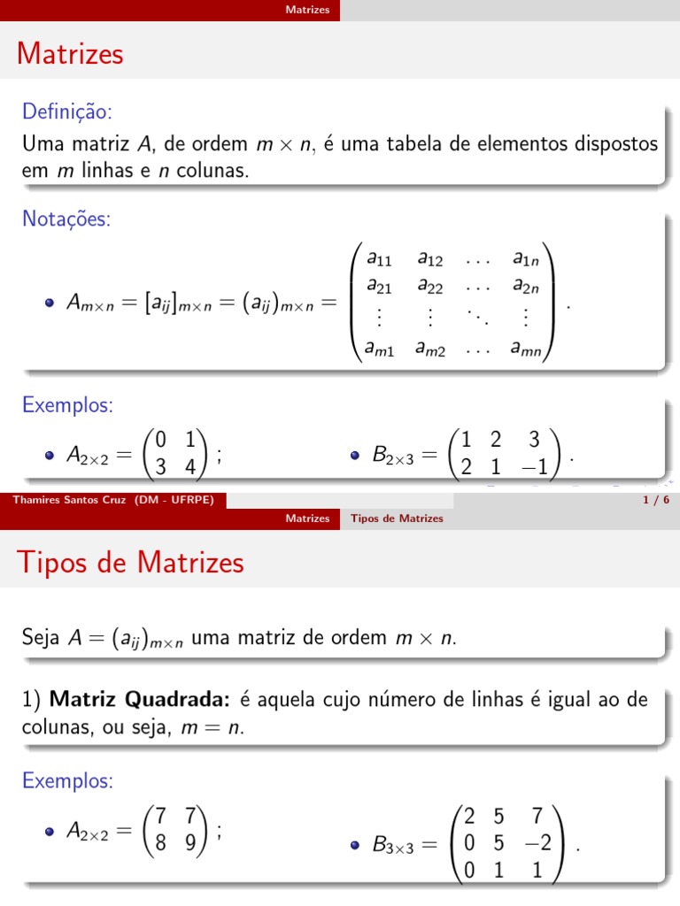Tipos de Matrizes | PDF | Matriz (Matemática) | Objetos matemáticos