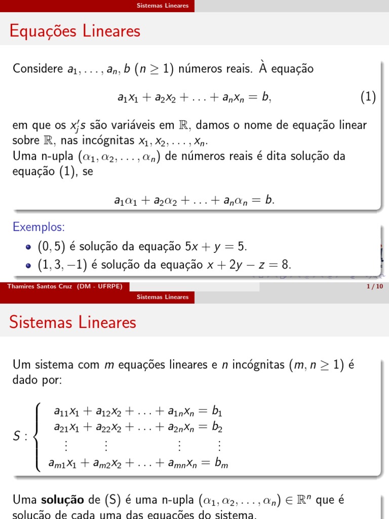 Sistemas Lineares | PDF | Sistema de equações lineares | Equações