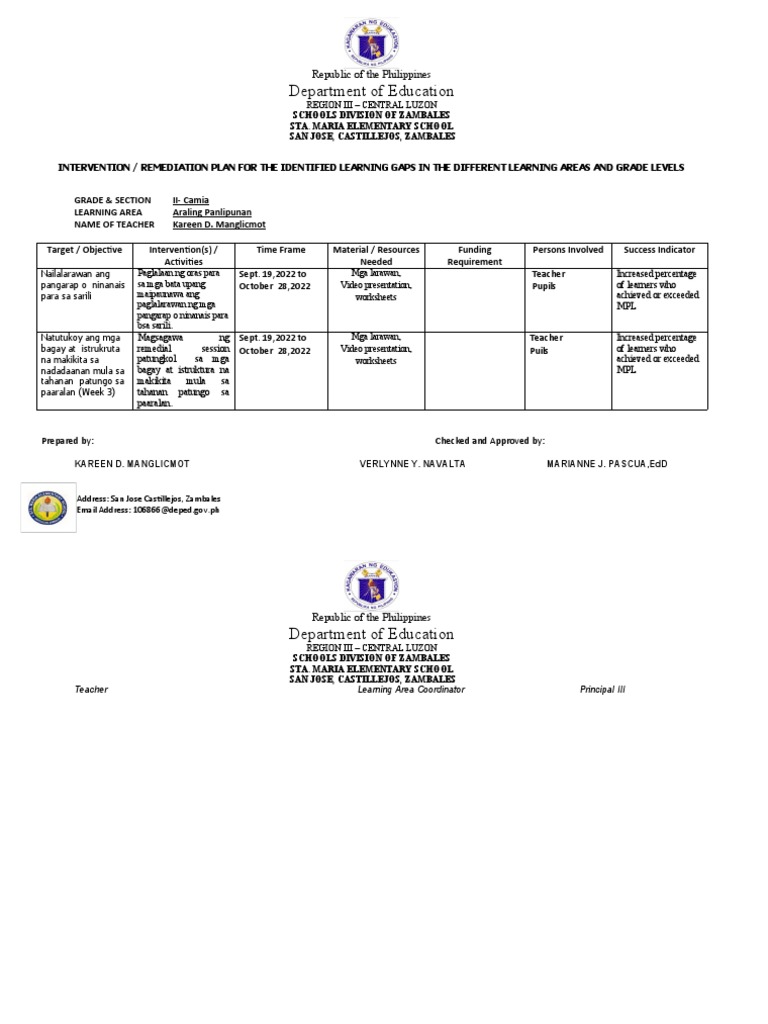 Intervention Remediation Plan Grade 2 AP | PDF
