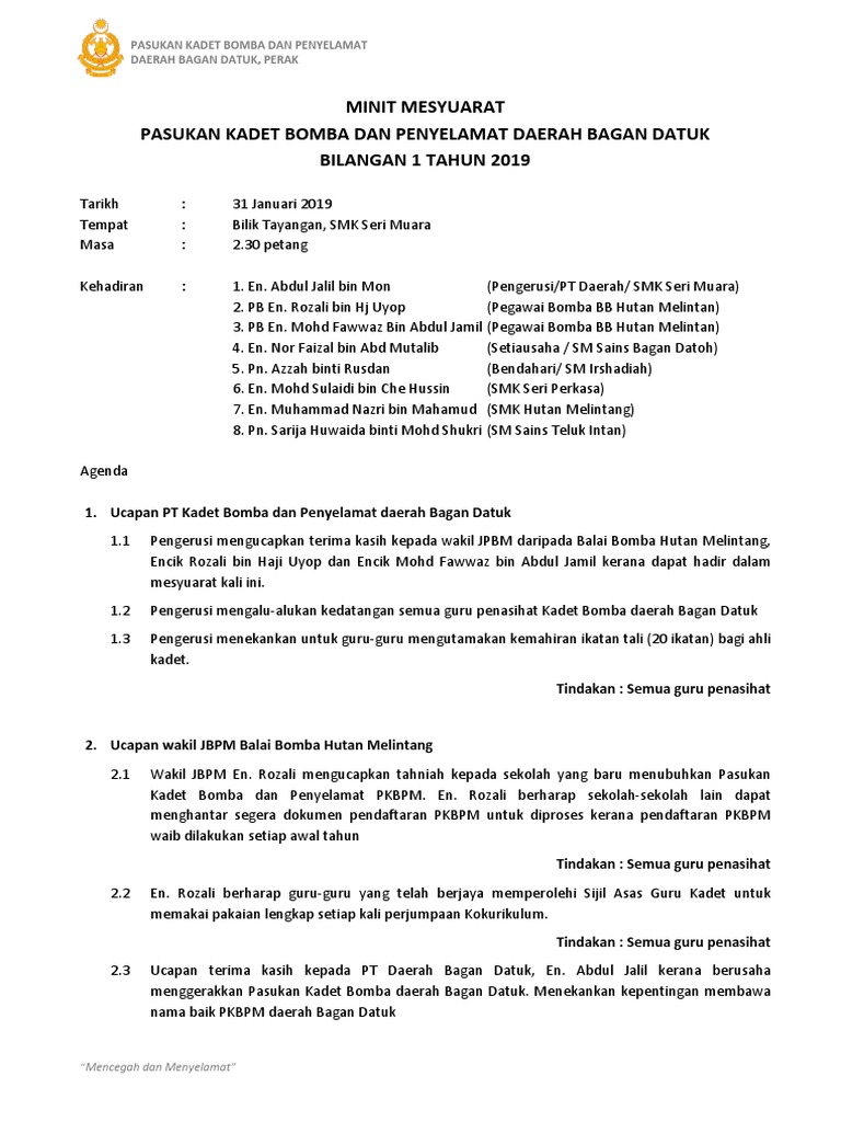 Minit Mesyuarat Bil.1-2019 | PDF