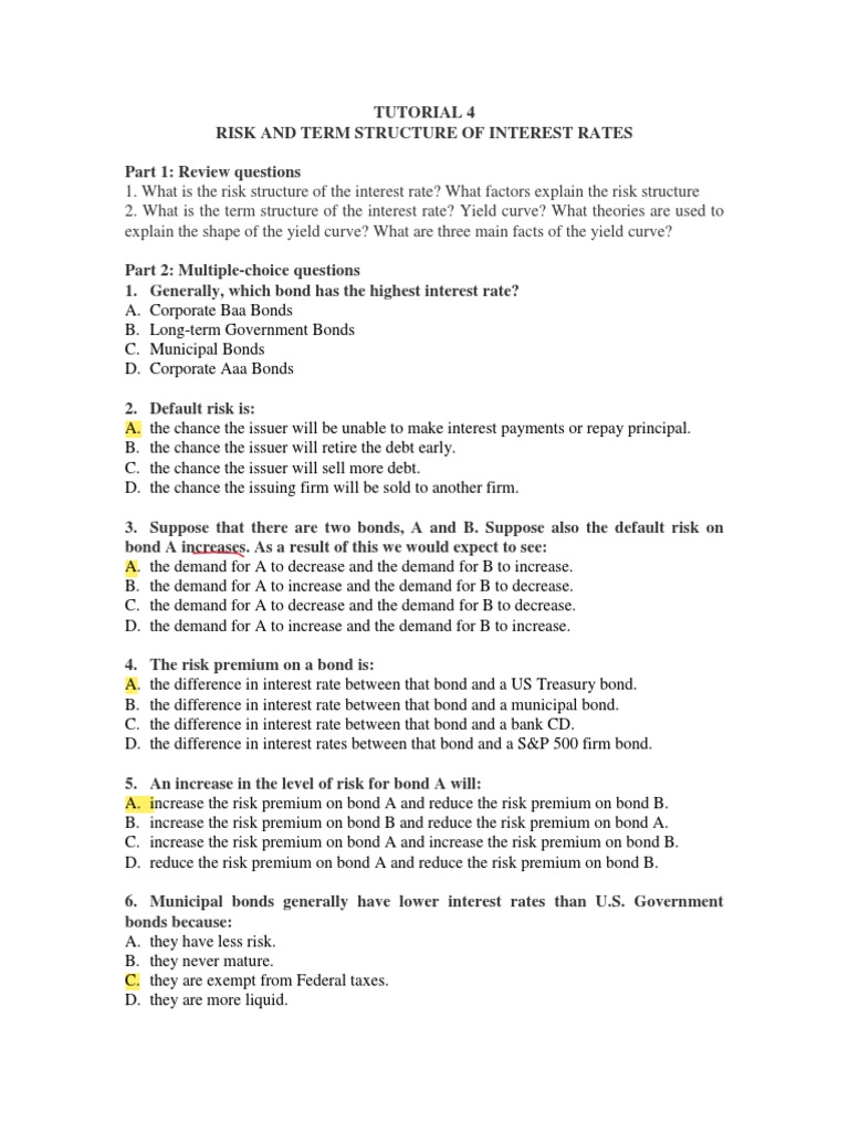 Tutorial 4 Questions | PDF | Yield Curve | Bonds (Finance)