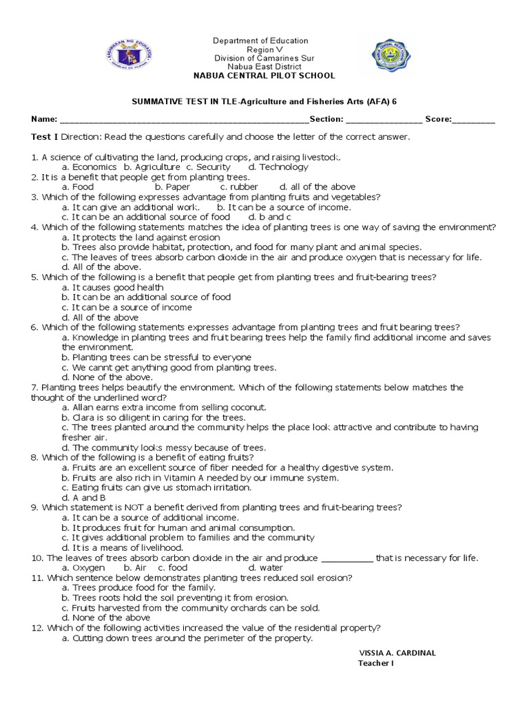 TLE AFA Summative Test TREES | PDF | Trees | Plants