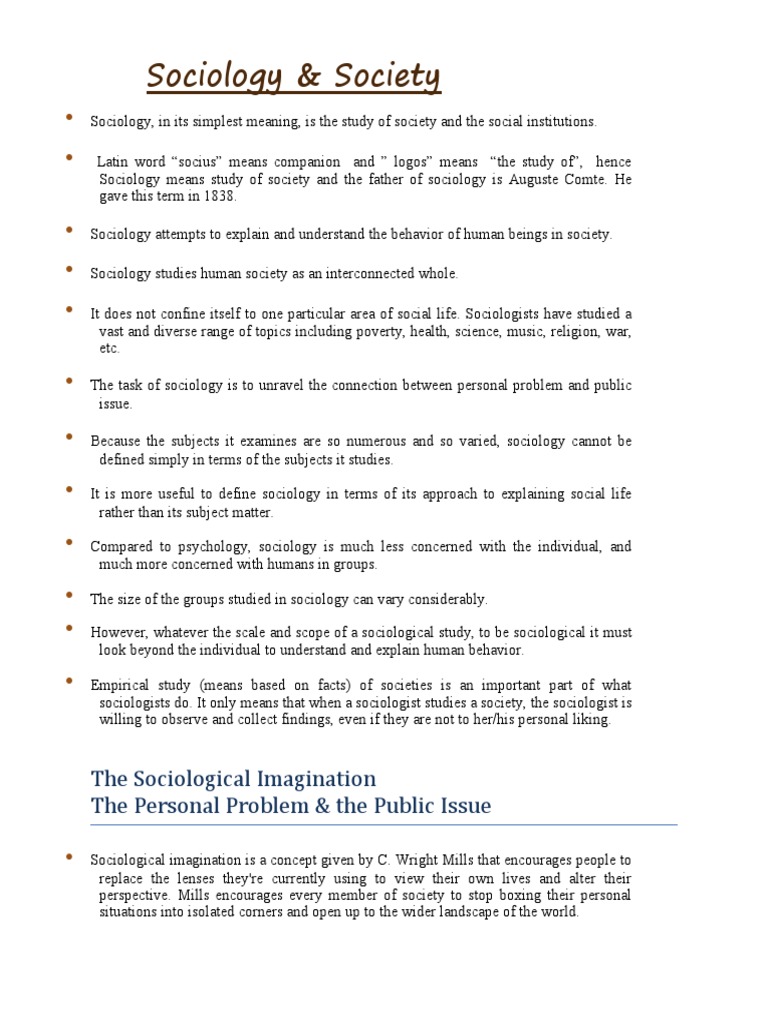 Sociology Notes Chapter 1 | PDF