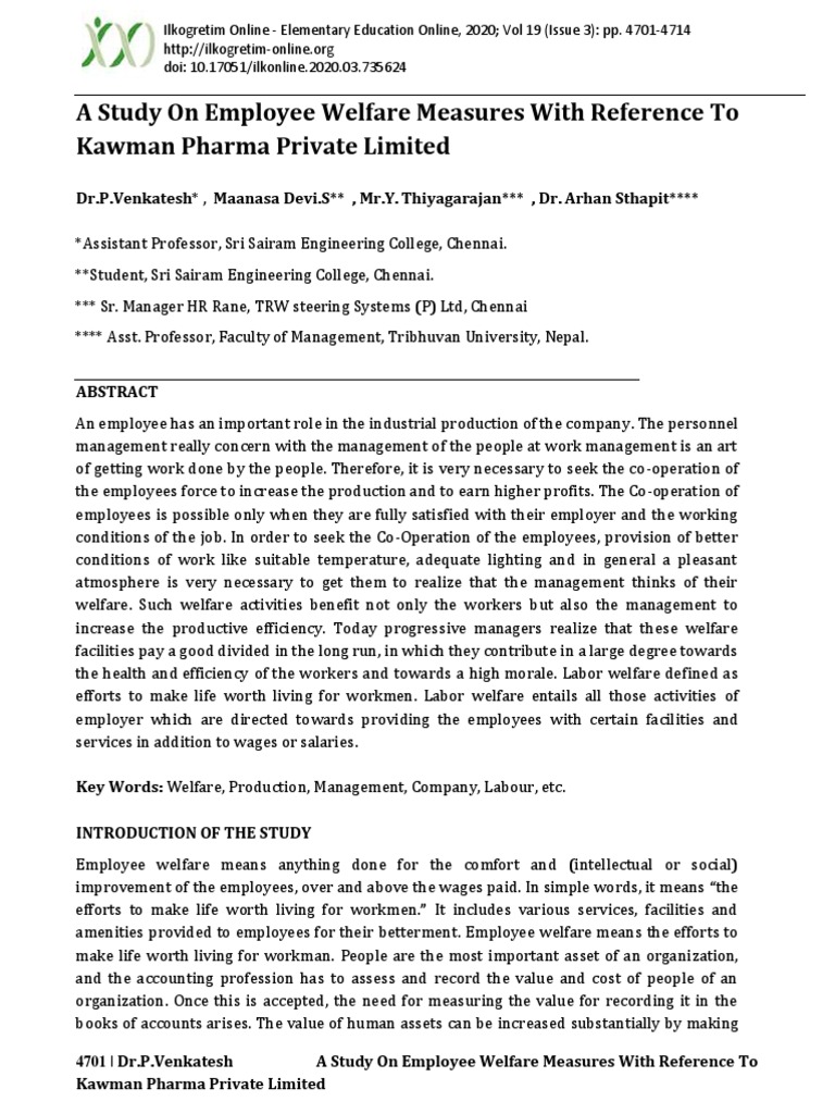 Employee Welfare at Kawman Pharma | PDF | Employment | Analysis Of Variance