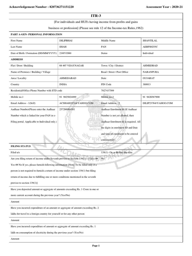 Itr Ay 2021 | PDF | Taxes | Revenue