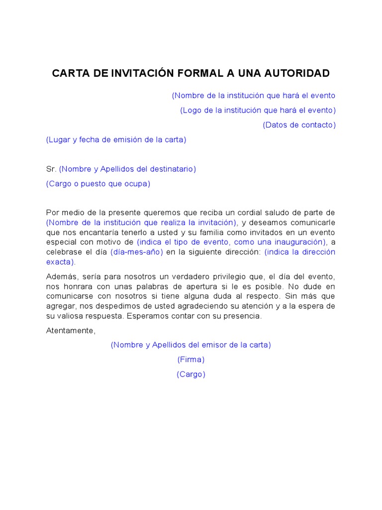 Carta de Invitacion Formal A Una Autoridad | PDF