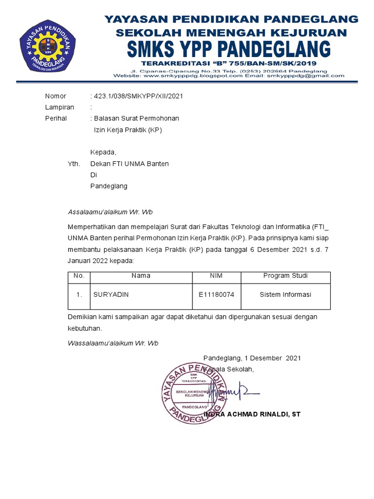 Surat Balasan KP | PDF