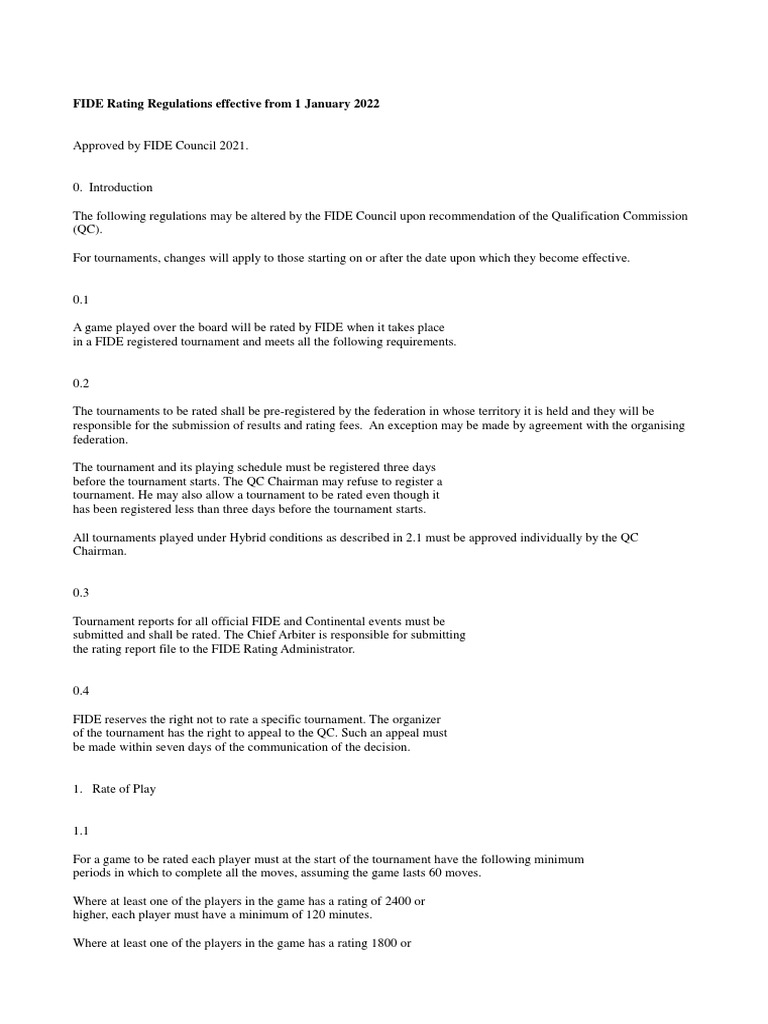 FIDE Rating Regulations 2022 | PDF