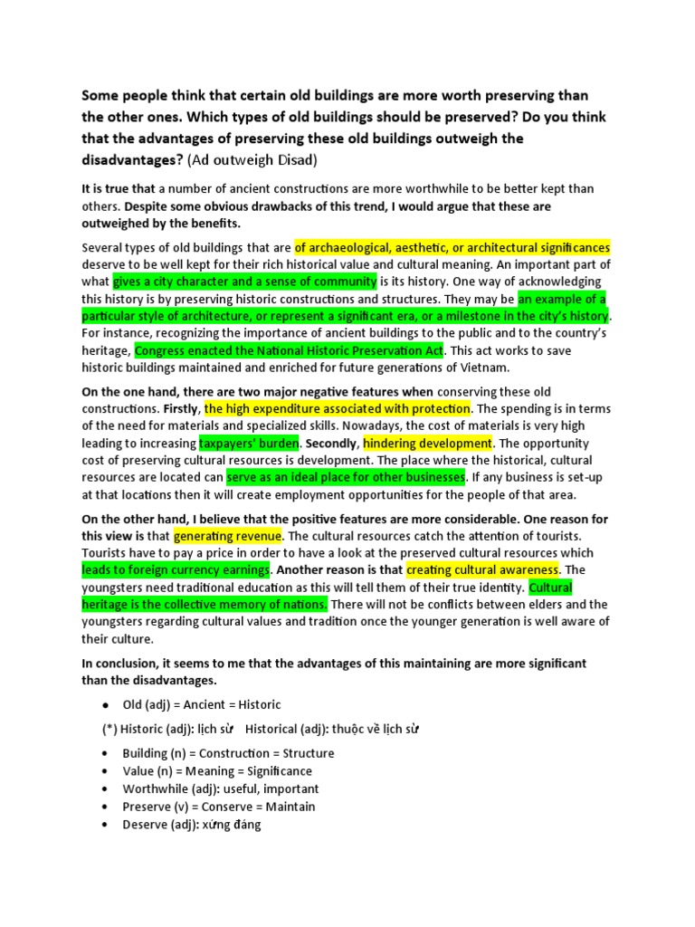 Writing Task 2 - Preserving Old Buildings | PDF | Taxes | Economies