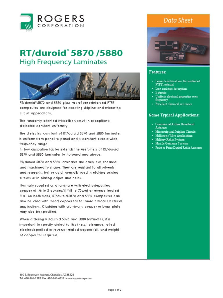 RT-duroid 5870 - 5880 Data Sheet | Download Free PDF | Antenna (Radio ...