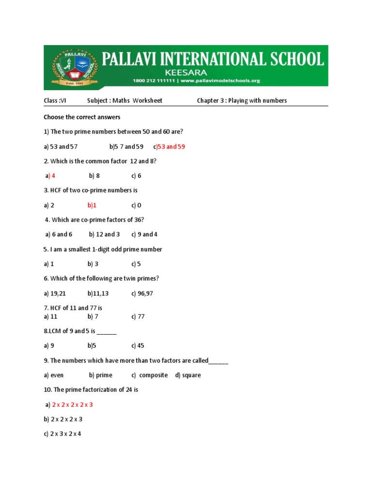 Grade 6 Math WRKSHT Ch3 Playing With Numbers | PDF