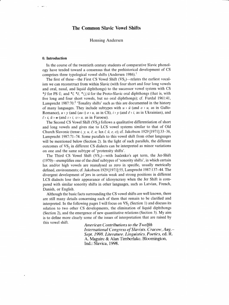 The Common Slavic Vowel Shifts | PDF | Syllable | Vowel