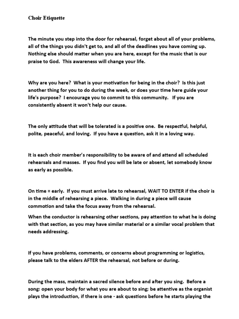 Choir Etiquette | PDF | Choir | Conducting