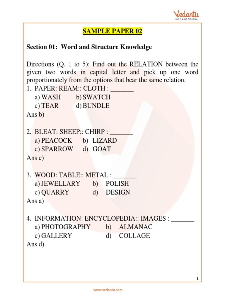 IEO English Sample Paper 2 For Class 8 | PDF