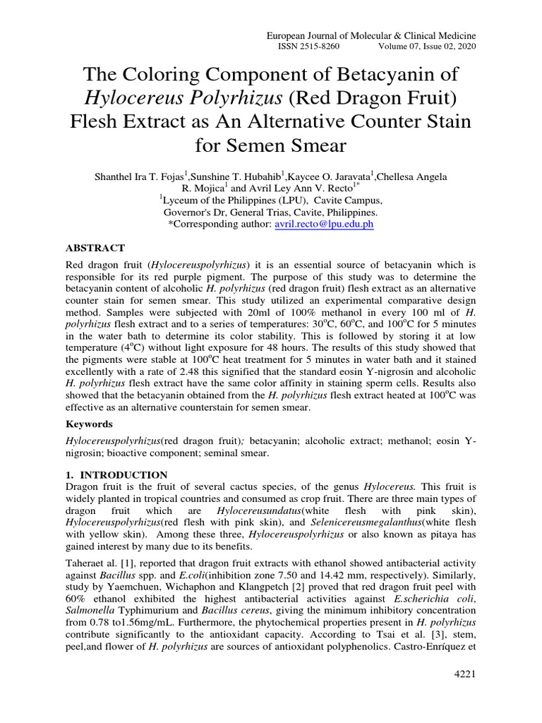 Betacyanin from Dragon Fruit as Semen Stain | PDF | Staining | Semen