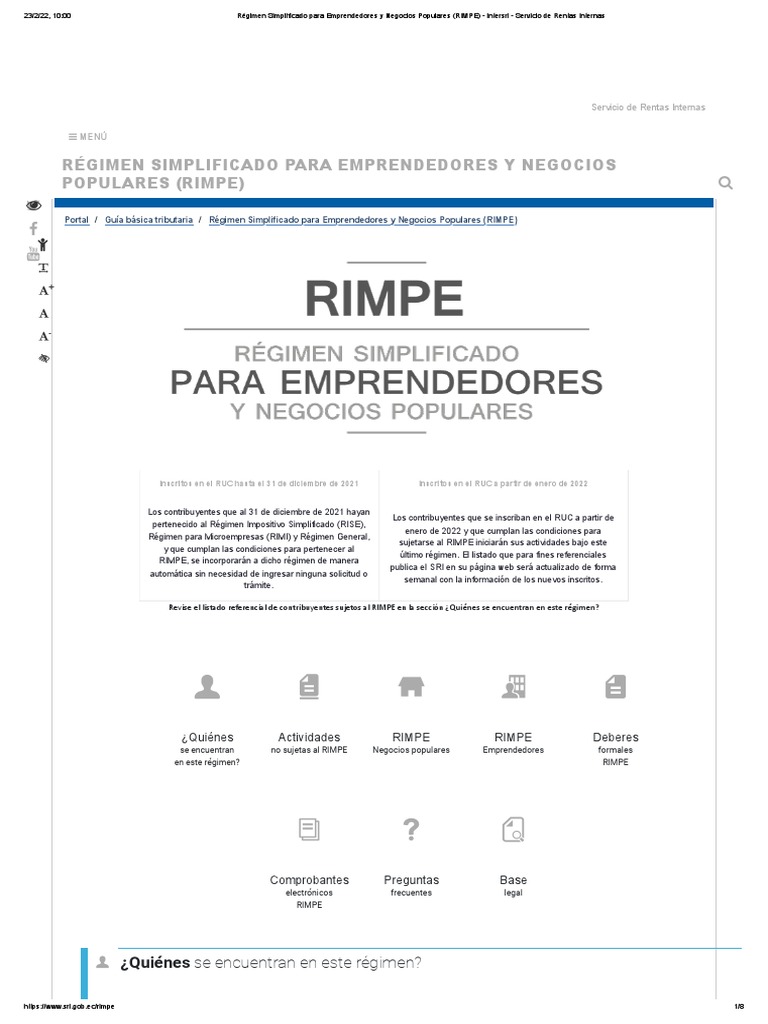 Régimen Simplificado para Emprendedores y Negocios Populares (RIMPE ...