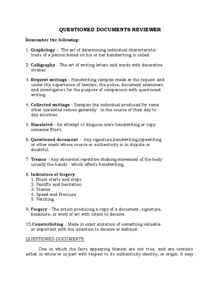 Forensic Examination of Questioned Documents | PDF | Evidence (Law ...