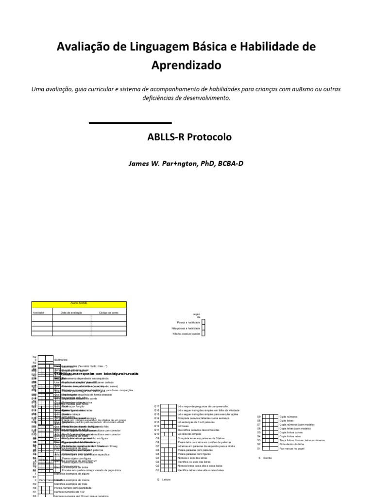 Avaliação de Linguagem Básica e Habilidade de Aprendizado Abbls ...