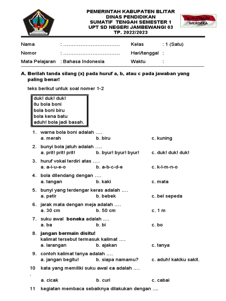 B Indonesia Kelas 1 B Pdf