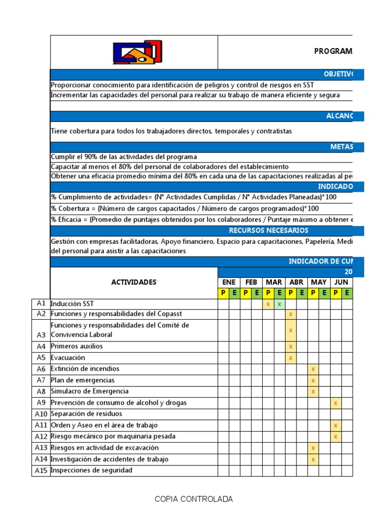 Programa de Capacitaciones Con Indicadores | PDF | Seguridad y salud ocupacional | Lugar de trabajo