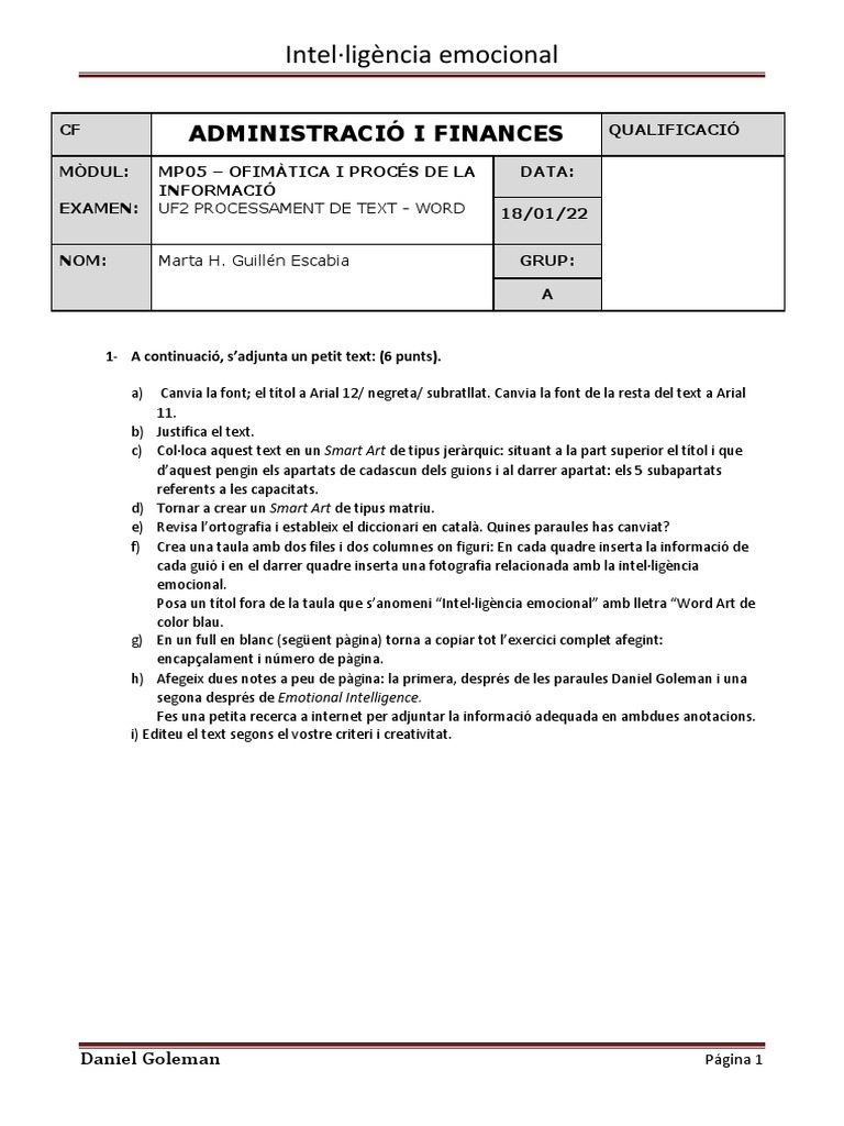 Examen Ofimàtica UF2 Gener 2022 | PDF