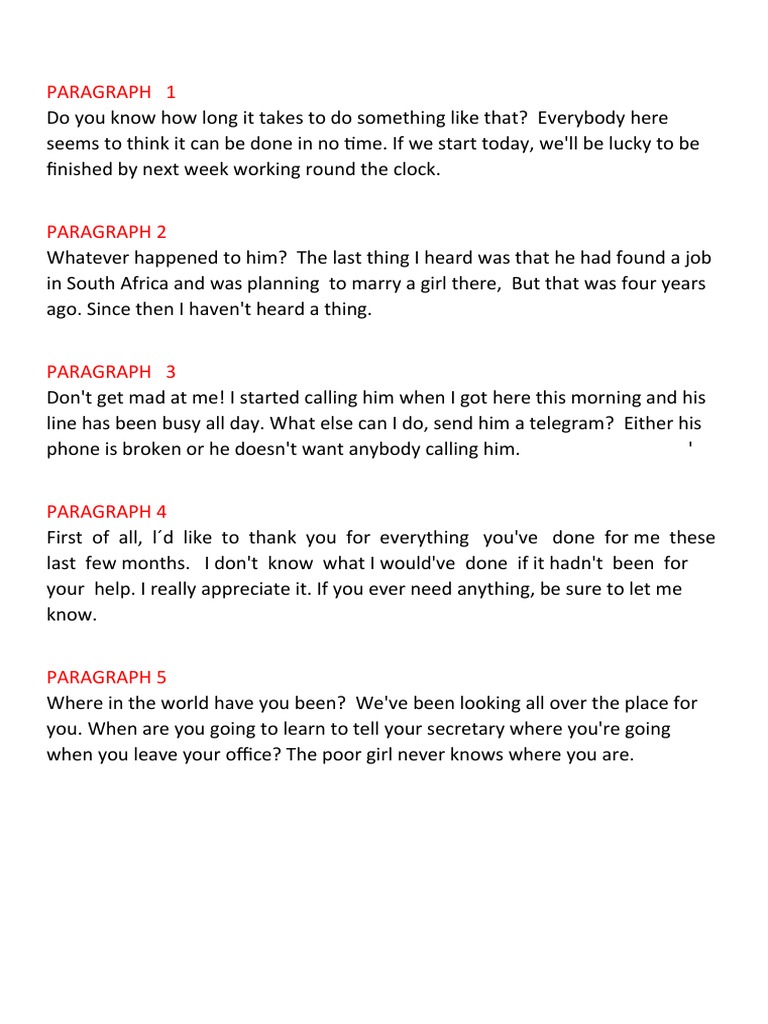 198 English Paragraphs I | PDF