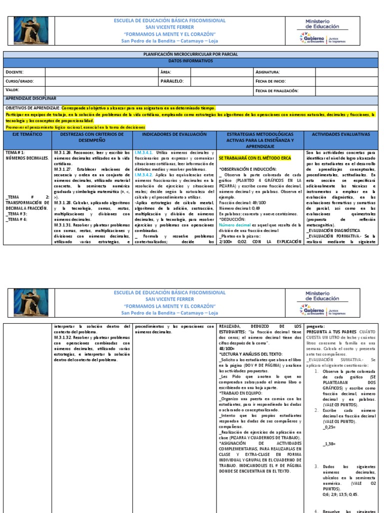 EJEMPLO de Planificación Microcurricular | PDF