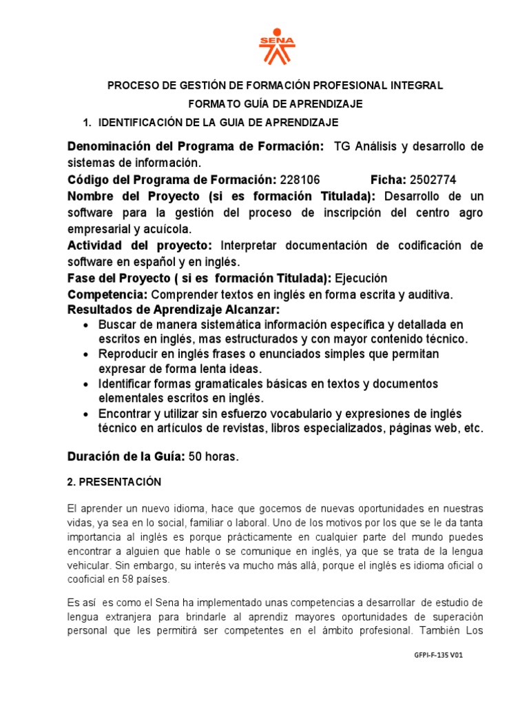 Guia de Aprendizaje 3 ADSI | Descargar gratis PDF | Idioma en Inglés | Aprendizaje