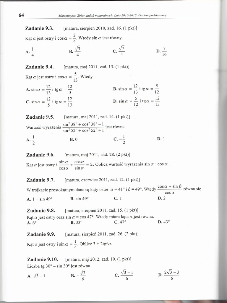 Trygonometria Poziom Podstawowy | PDF