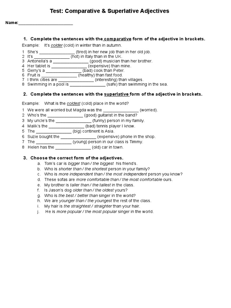 Test Comparatives and Superlatives | PDF