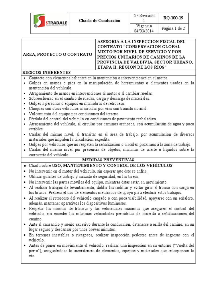 RQ-100-19 - Charla de Conducción Ver1 | PDF