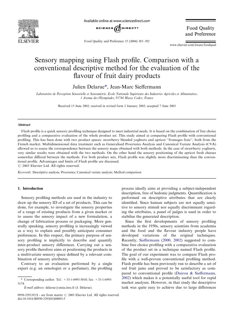 Delarue, Sieffermann - 2004 - Sensory Mapping Using Flash Profile. Comparison With A ...