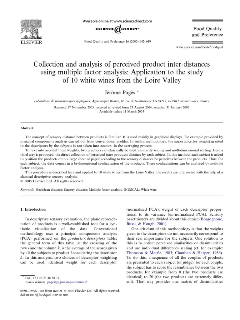 Pagès - 2005 - Collection and Analysis of Perceived Product Inter-Distances Using Multiple ...