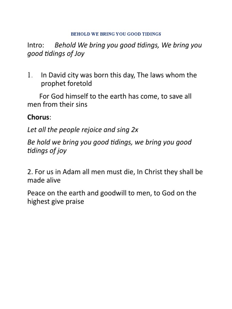 Behold We Bring Good Tidings | PDF
