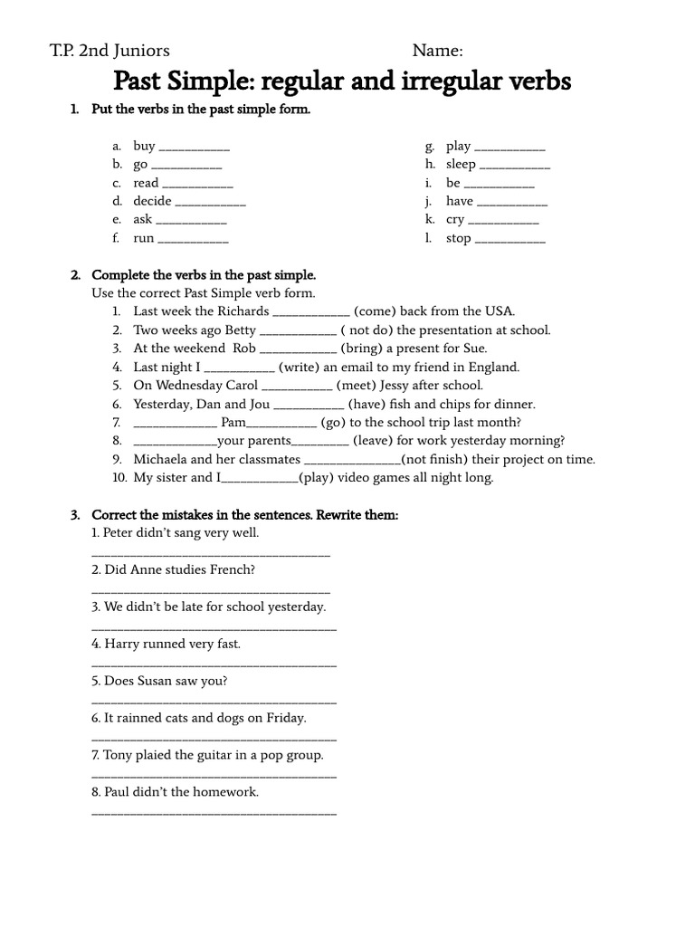 Past Simple - Regular and Irregular Verbs | PDF | Language Arts ...