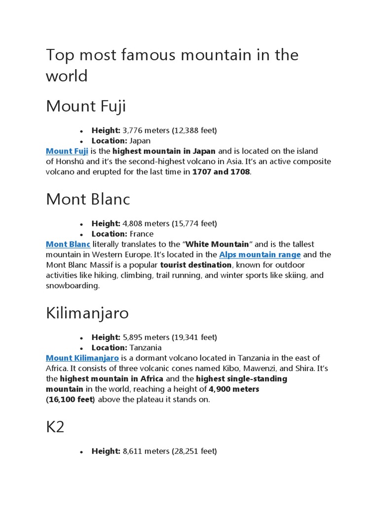 World's Most Famous Mountains Guide | PDF | Mountains | Denali